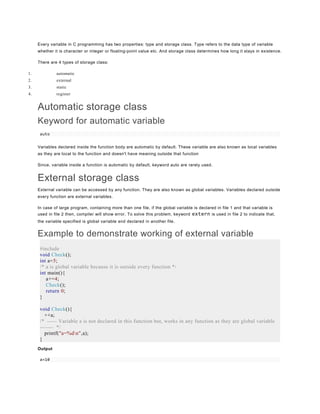 Storage classess of C progamming | PDF