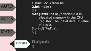 Storage classes | PPTX | Programming Languages | Computing