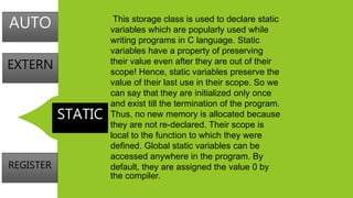 Storage classes | PPTX | Programming Languages | Computing