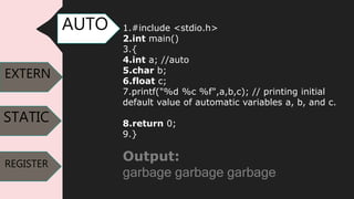 Storage classes | PPTX | Programming Languages | Computing