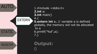 Storage classes | PPTX | Programming Languages | Computing