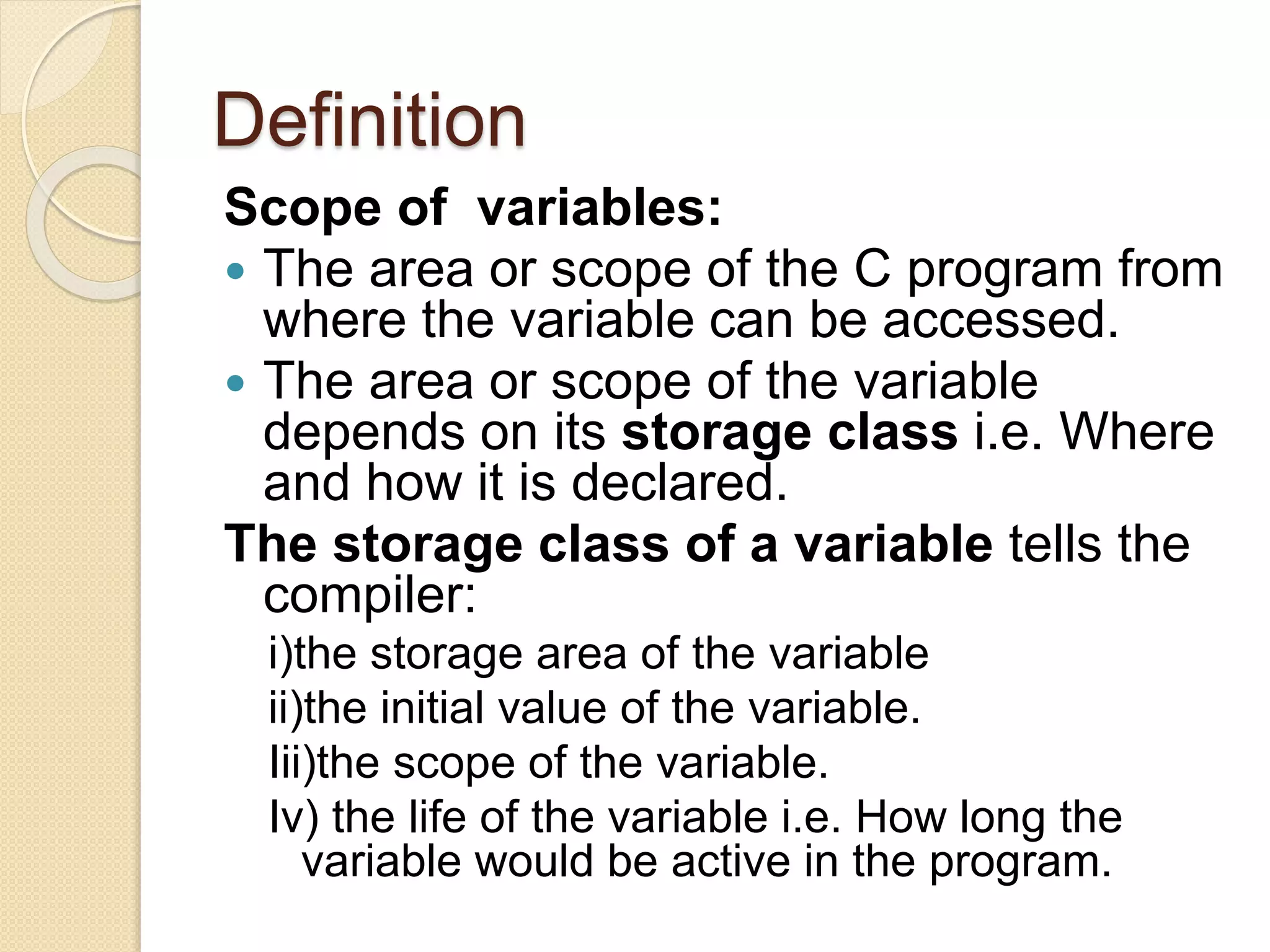 Storage classes in c language | PPTX