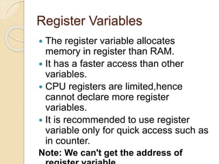 Storage classes in c language | PPTX