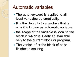 Storage classes in c language | PPTX