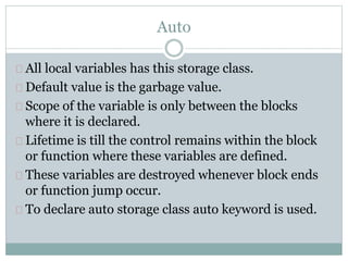 Storage Class in C Progrmming | PPTX