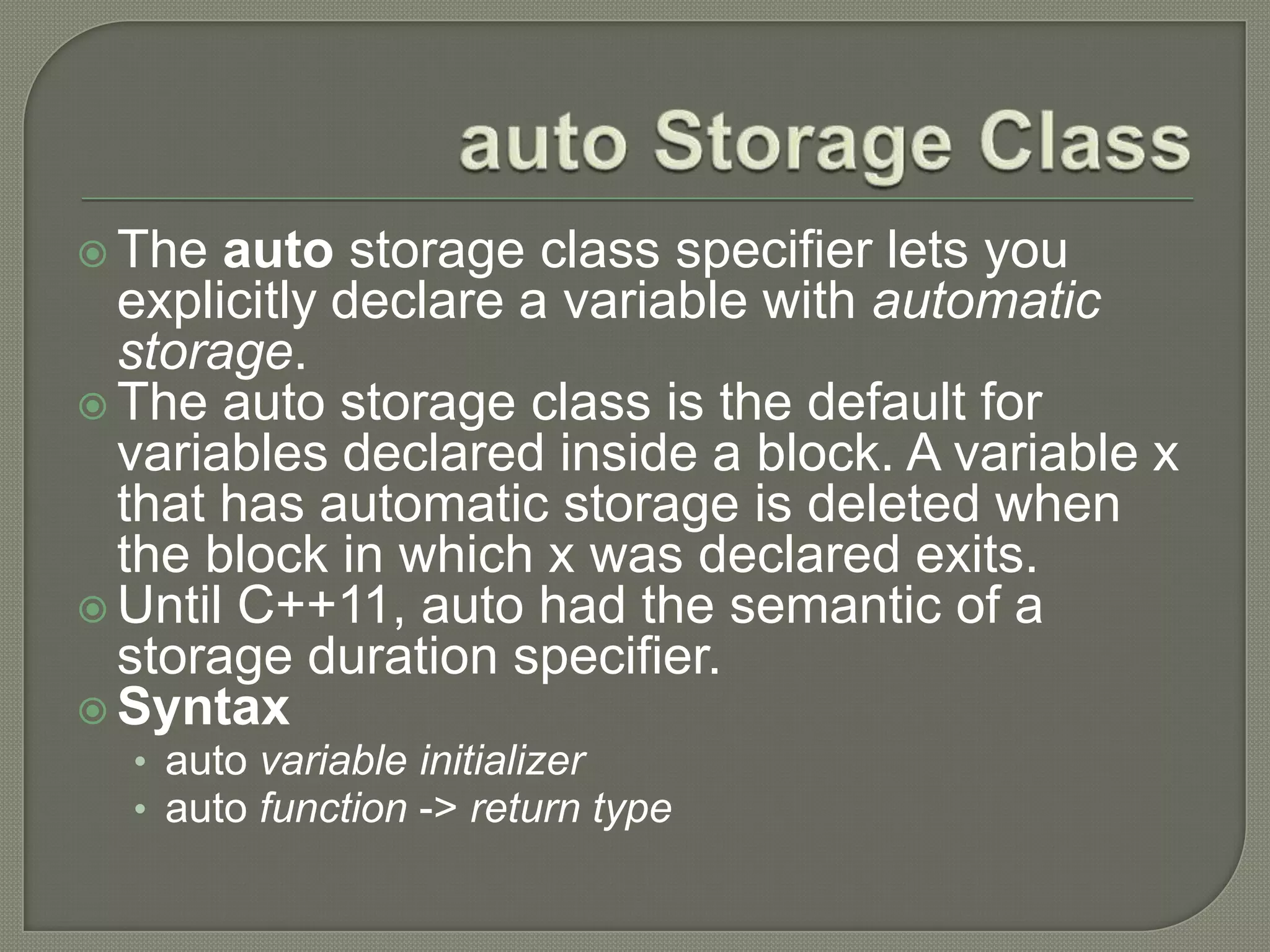 Storage Class Specifiers | PPT