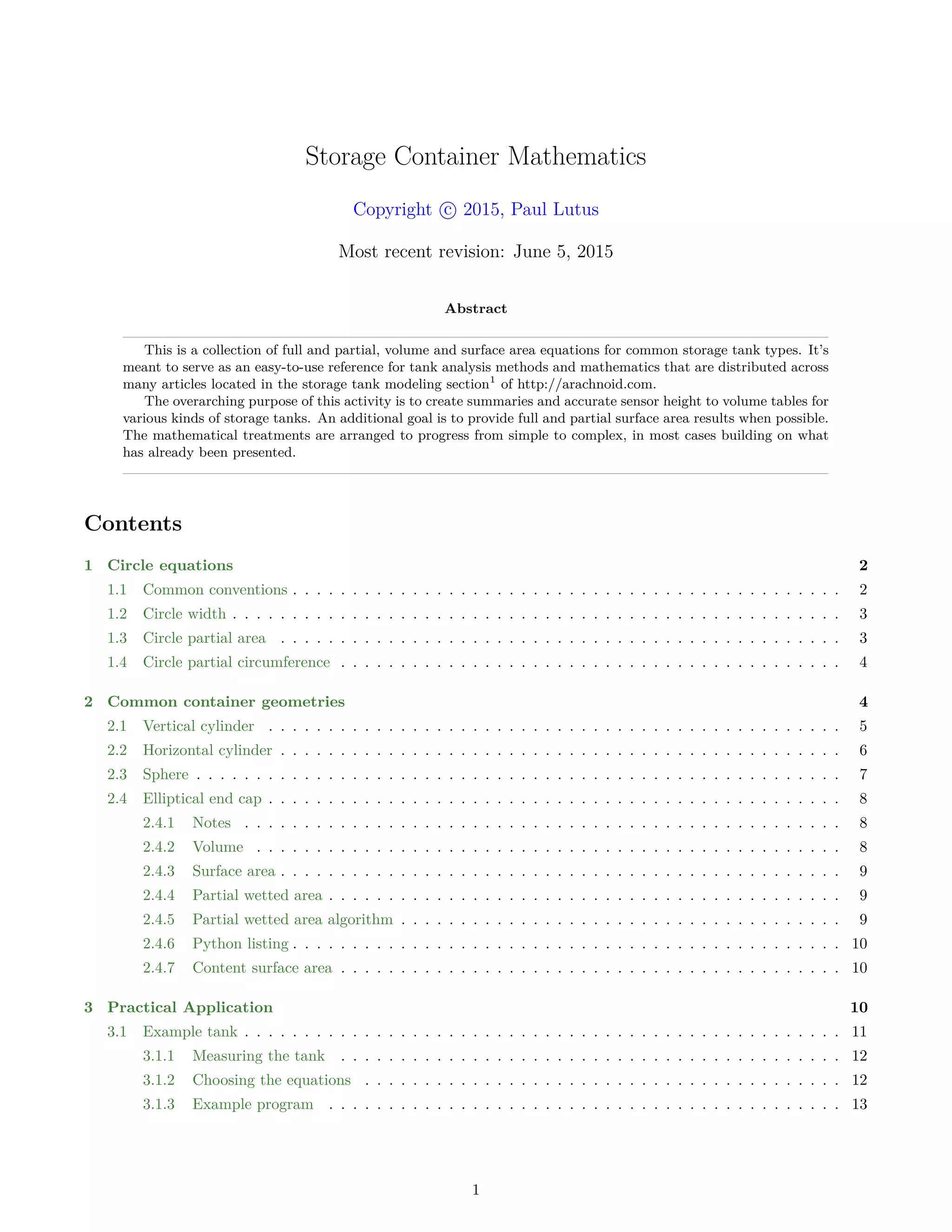 Storage container tank mathematics | PDF