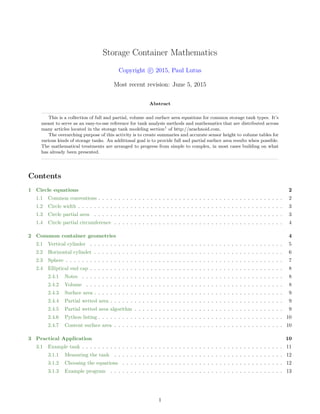 Storage container tank mathematics | PDF