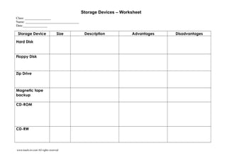 Storage devicesworksheet1 | PPT