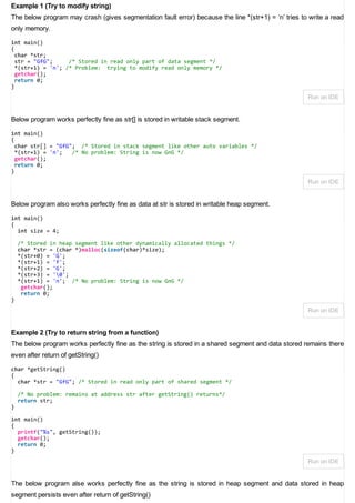 Storage for strings in c geeksfor geeks | PDF