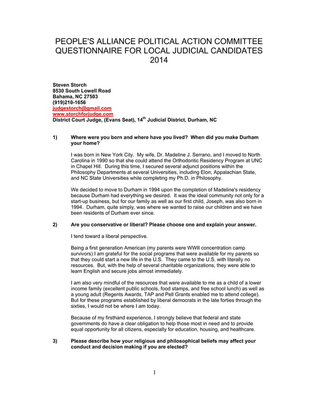 Steven Storch 2014 PA-PAC Questionnaire | PDF