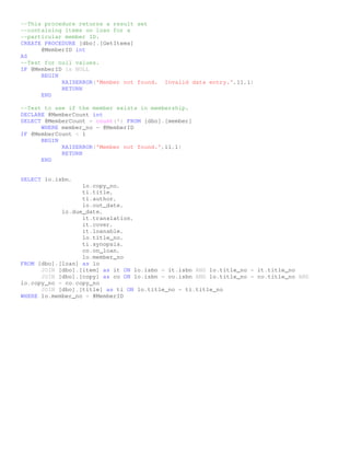 SQL Stored Procedures For My Library Project | PDF