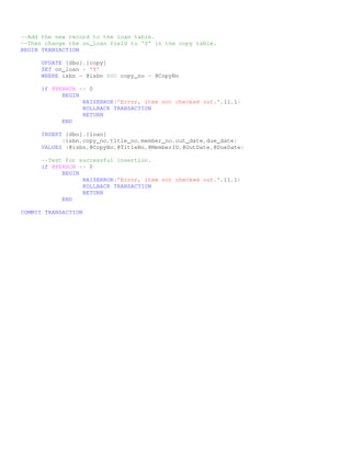 SQL Stored Procedures For My Library Project | PDF