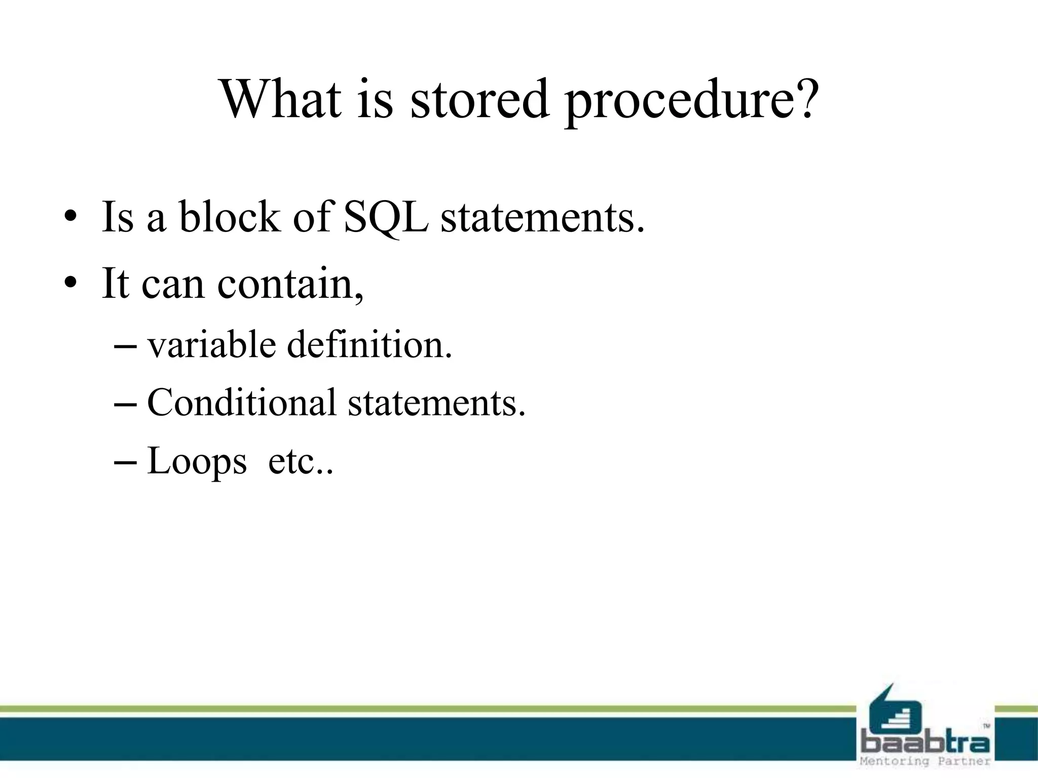 Stored procedures and cursors | PPTX