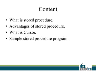 Stored procedures and cursors | PPTX