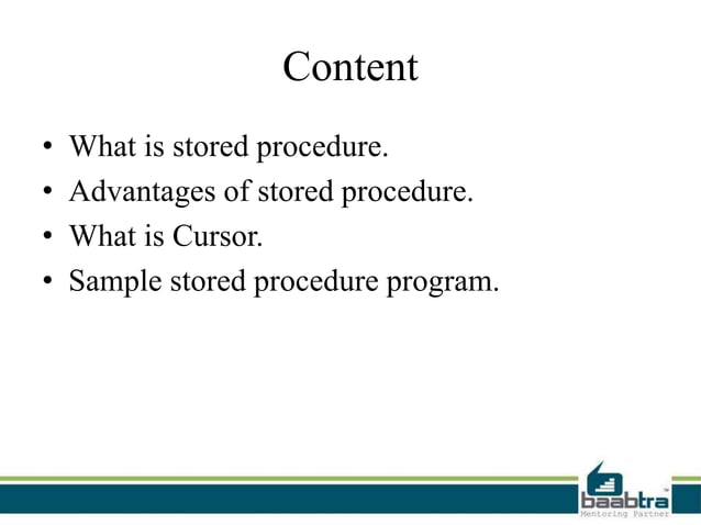 Stored procedures and cursors | PPTX