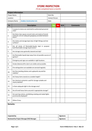 STORE INSPECTION Form # HSEQ - Form 2 Rev 2.docx