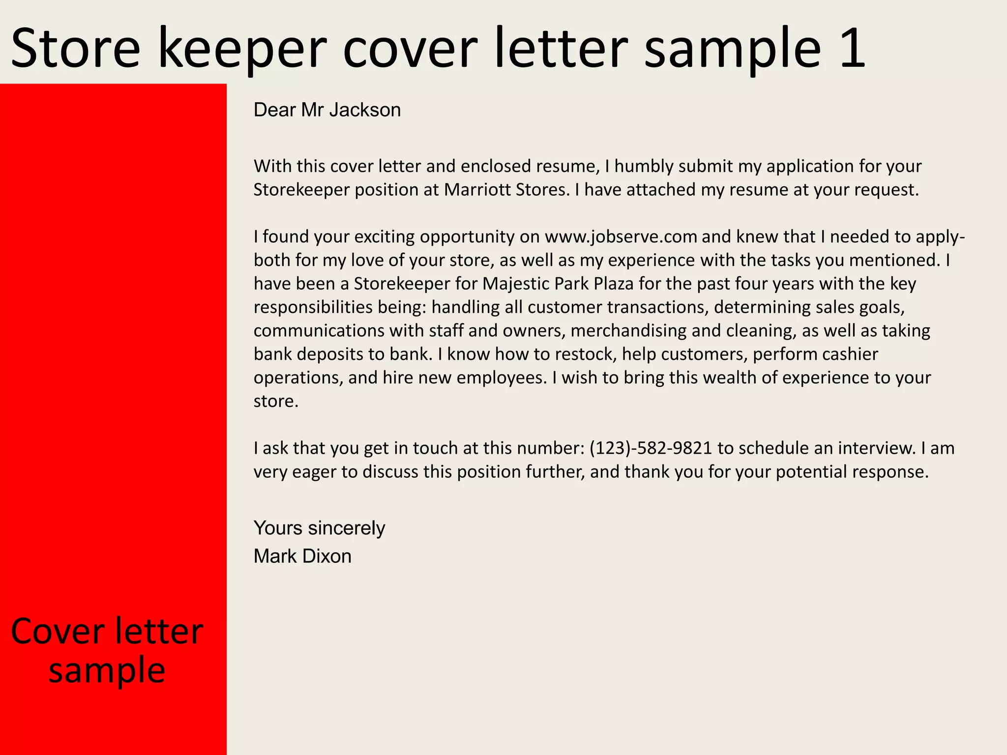 Store keeper cover letter | PPTX