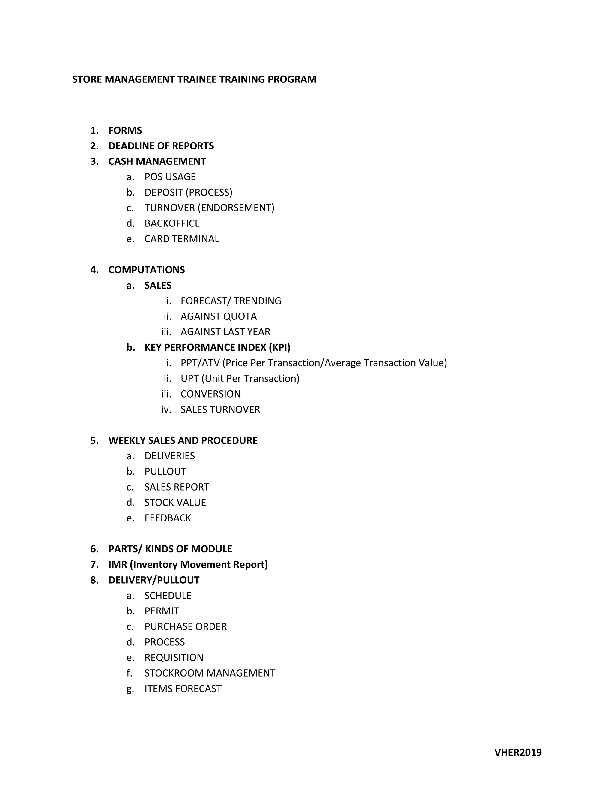 Store management trainee training line up | PDF