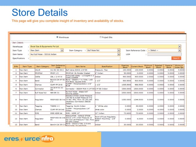 eresource nfra ERP - Stores Management | PPT