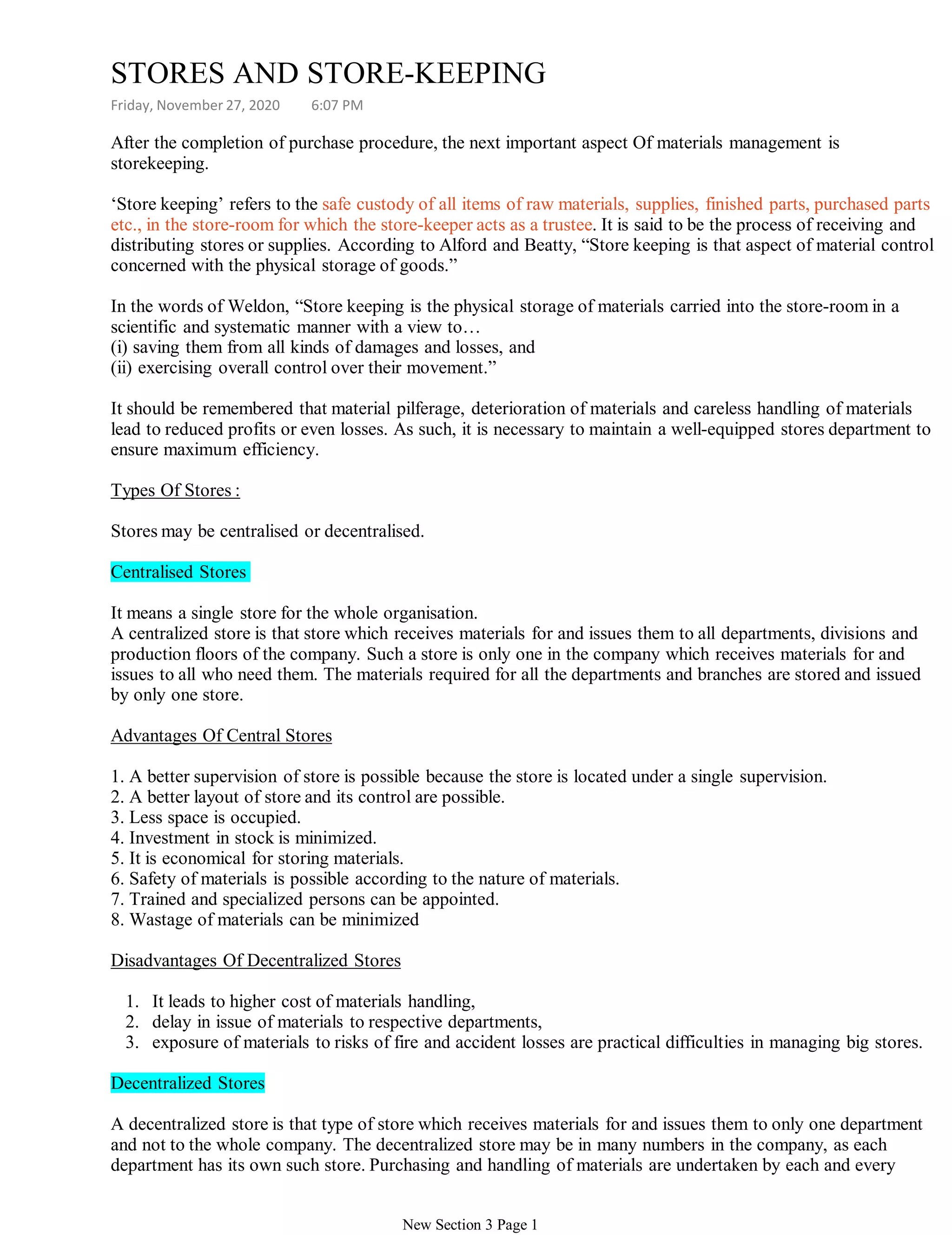 Stores and store keeping | PDF