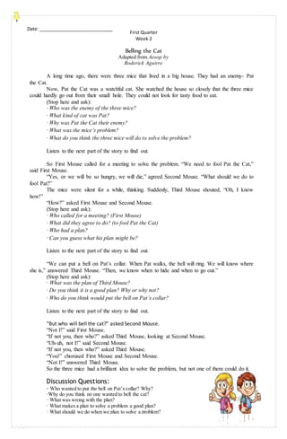 Grade Three K to 12 - Compilation of English Stories (First Quarter) | DOCX