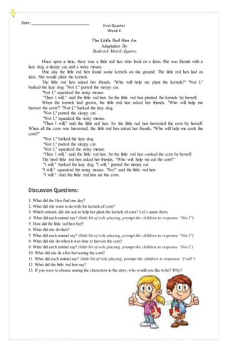 Grade Three K to 12 - Compilation of English Stories (First Quarter) | DOCX