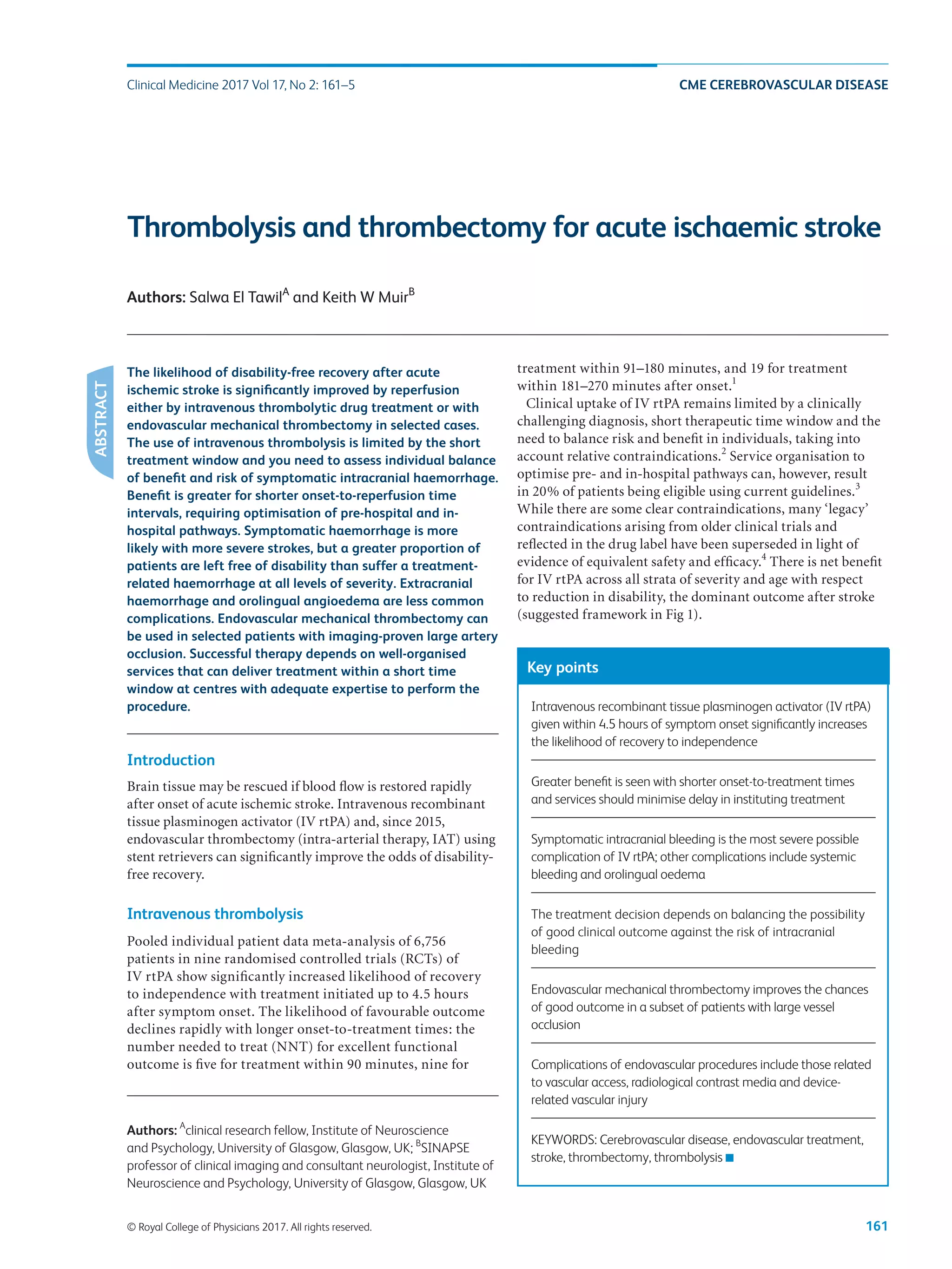 Thrombolysis and thrombectomy for acute ischaemic stroke | PDF