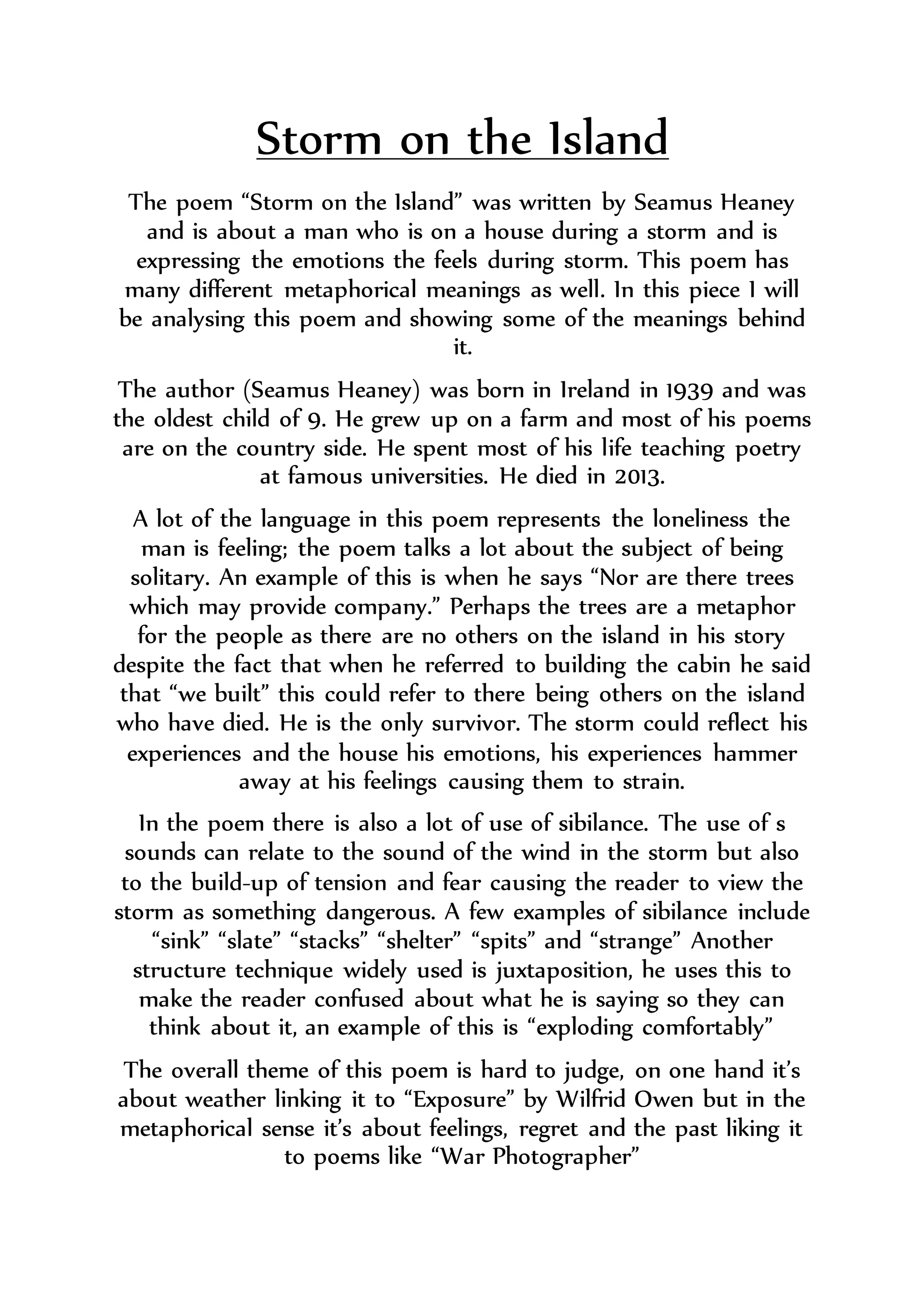 Storm on the Island - Seamus Heaney | DOCX