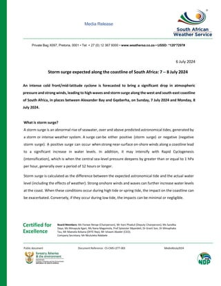 Storm surge expected along the coastline of South Africa: | PDF