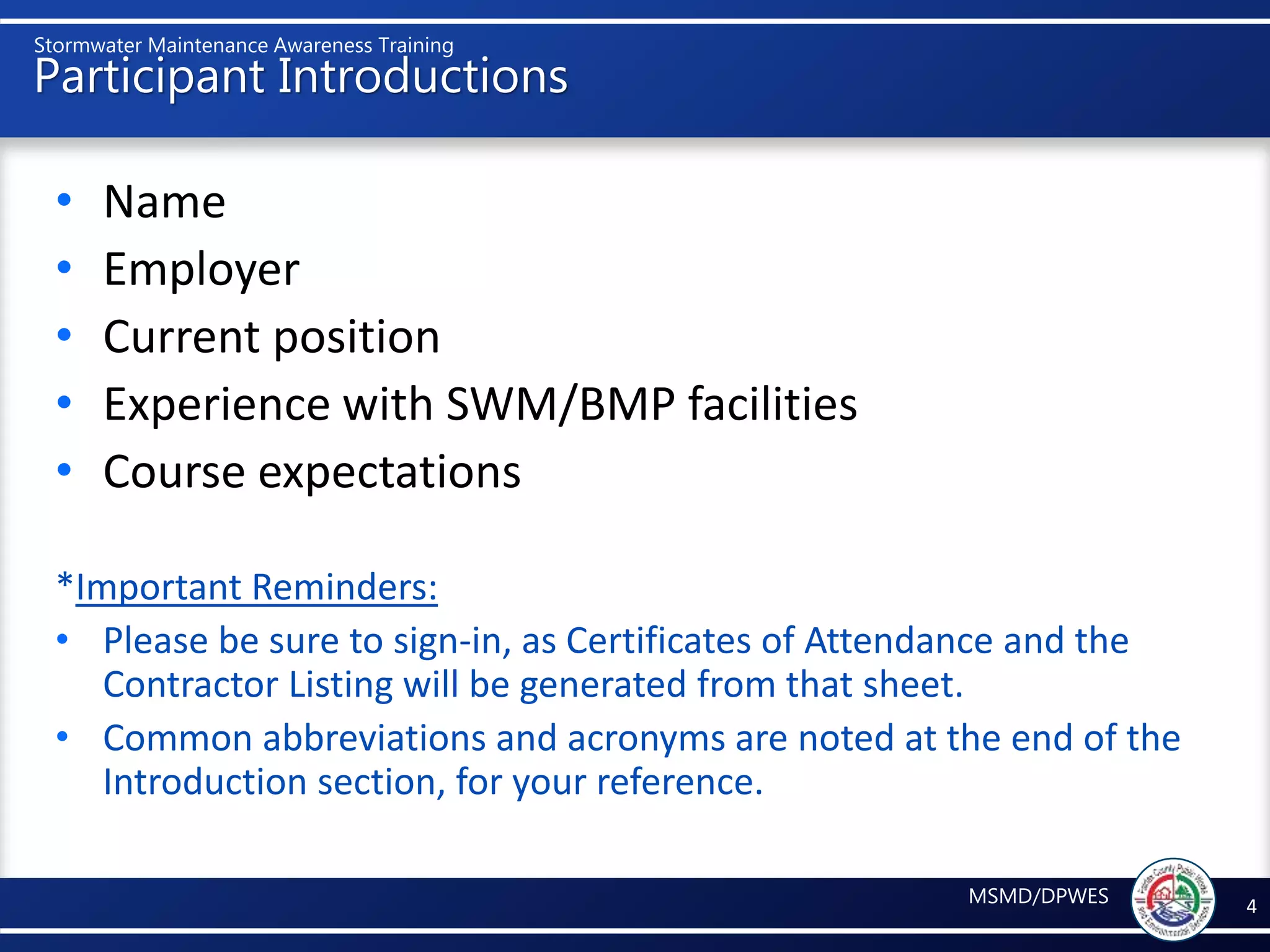 Stormwater Maintenance Awareness Training 1 | PPTX
