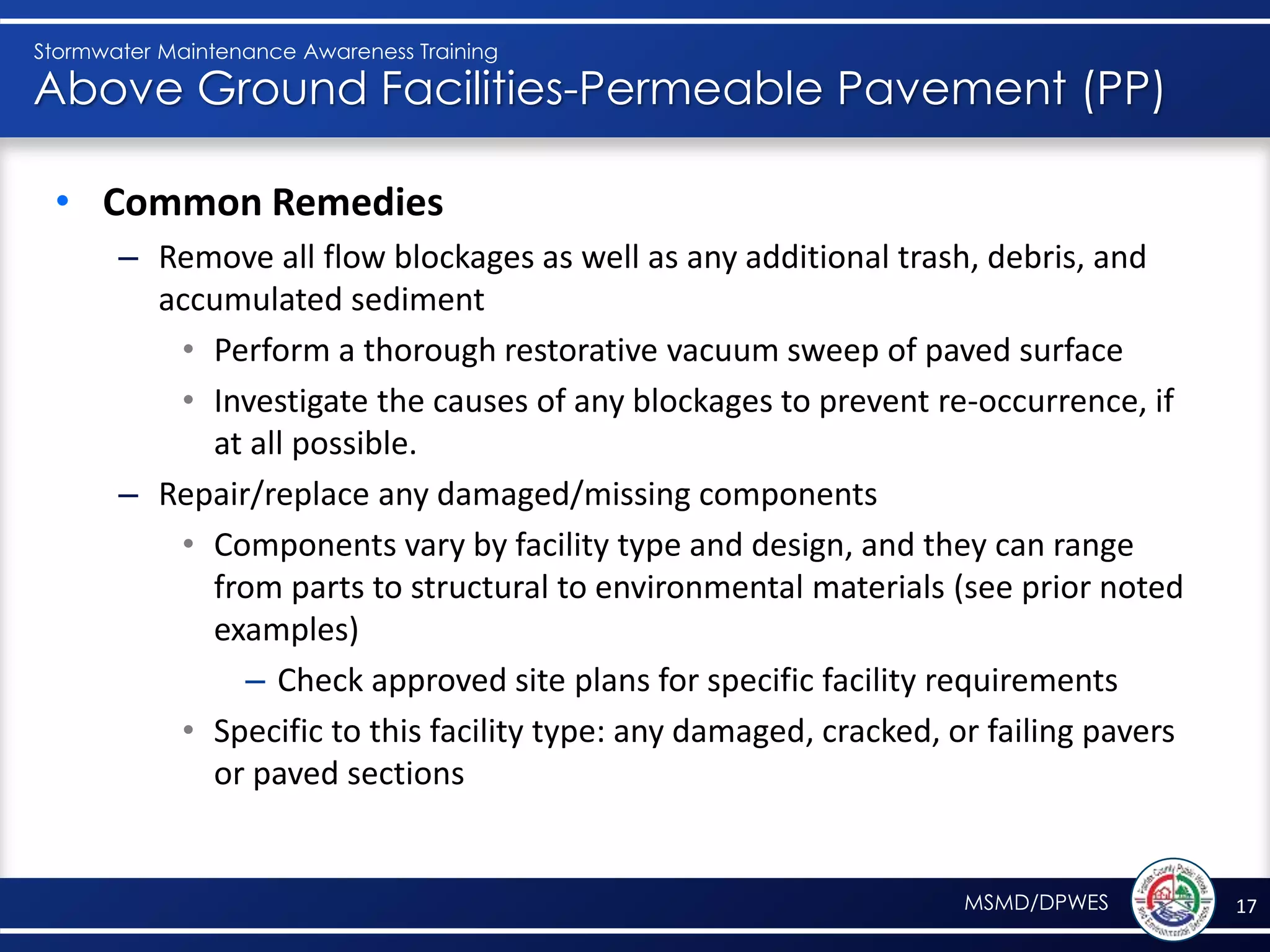Stormwater Maintenance Awareness Training, Part III: Above Ground ...