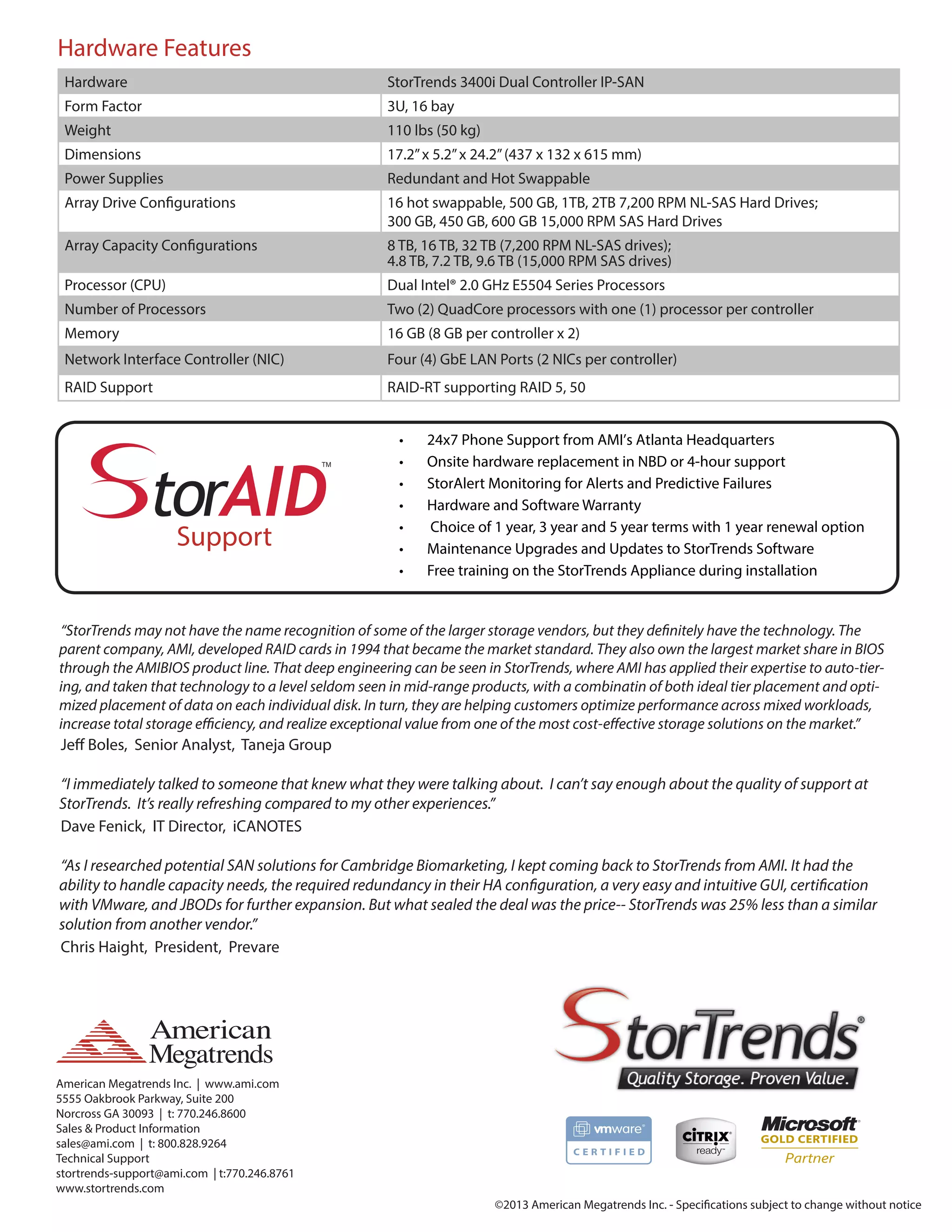Stor trends 3400i 3u dual controller san storage solution | PDF