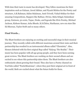 Rising Indian Music Stars Harshal Bhatt and Hemen Bhatt | PDF