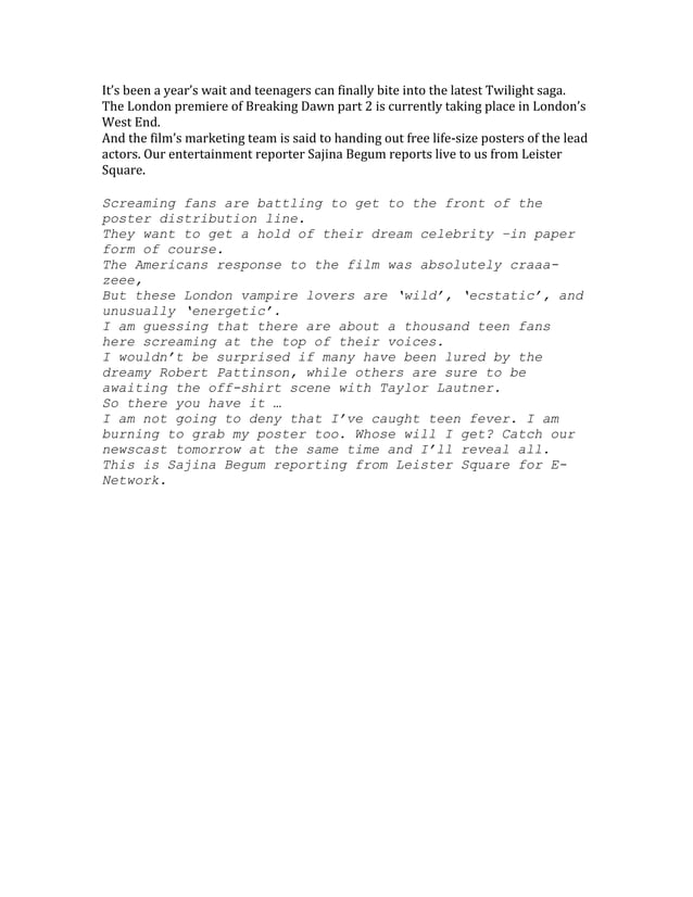 Breaking Dawn Script Outside broadcast | DOCX