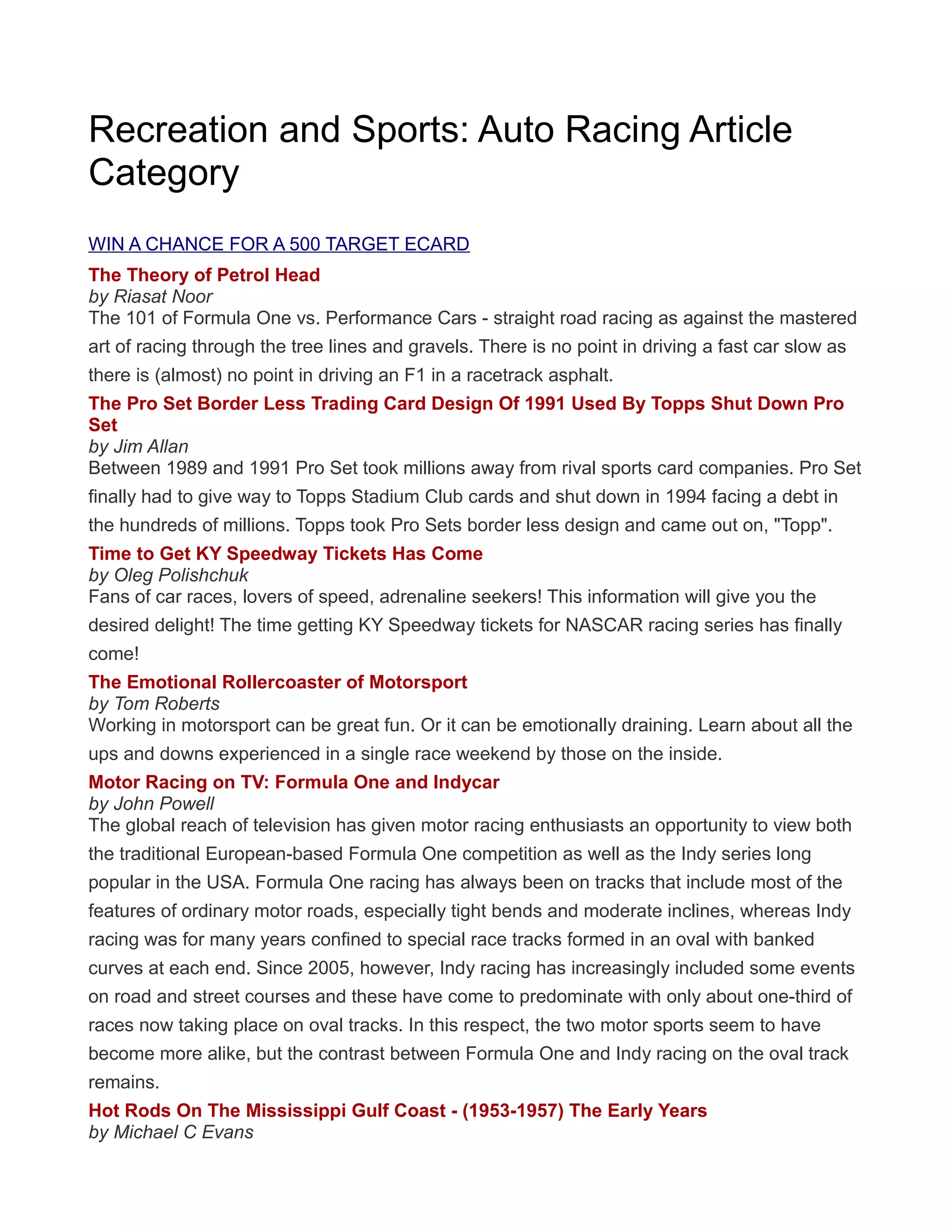 The 101 of Formula One vs. Performance Cars | PDF