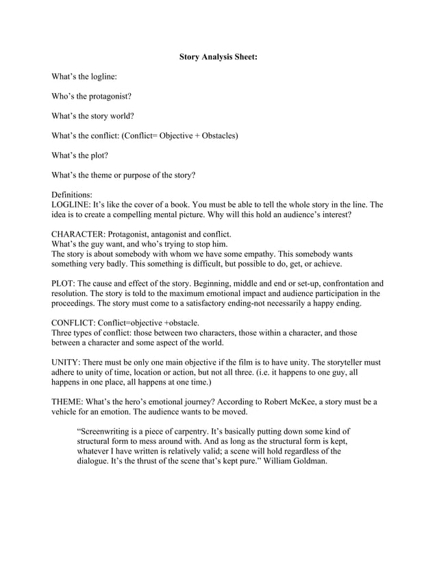 Story Analysis Sheet | PDF