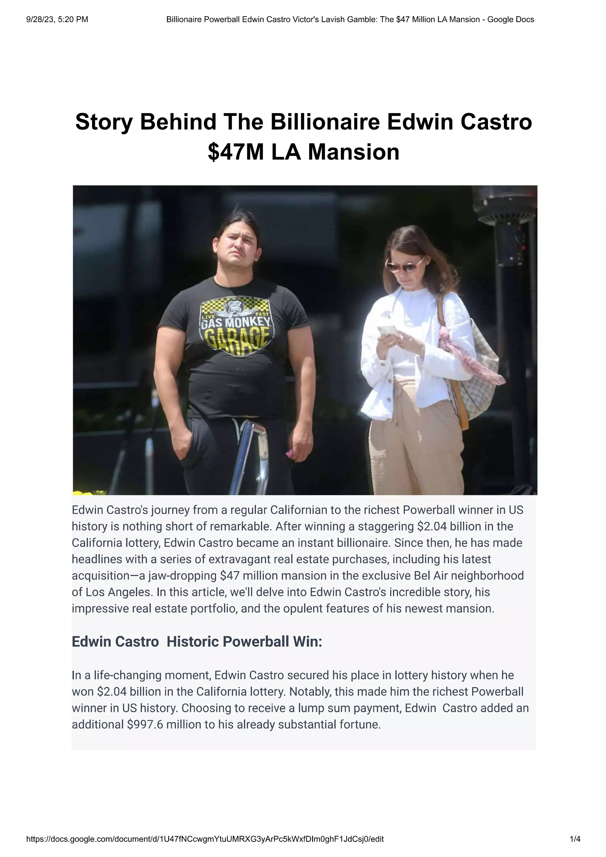 Story Behind The Billionaire Edwin Castro $47M LA Mansion | PDF