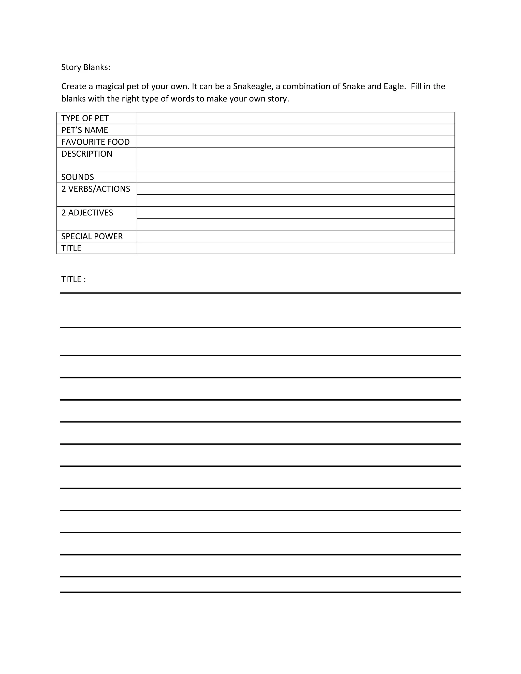 Story blanks - MY MAGICAL PET | DOCX | Pets