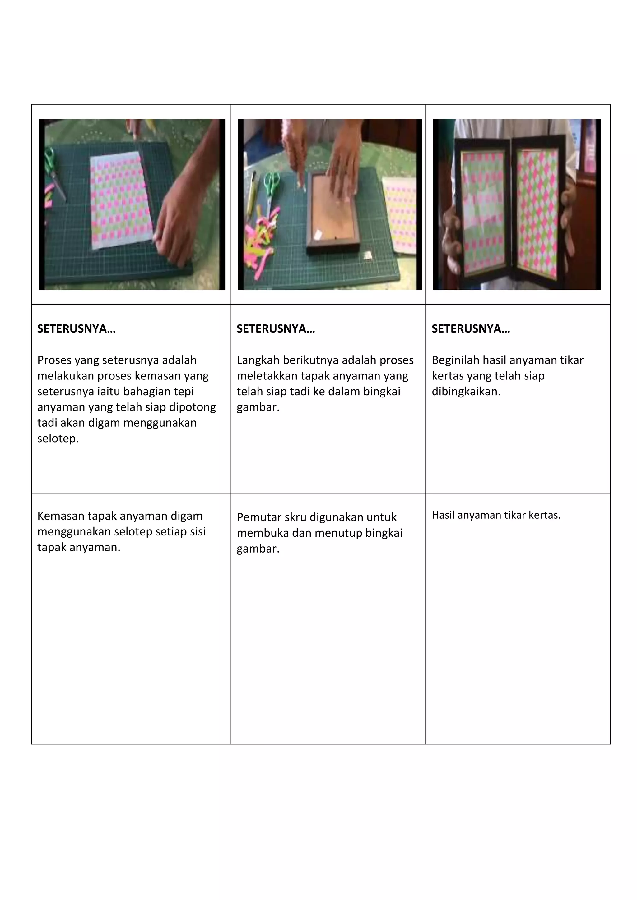 Story board projek anyaman tikar kertas | DOCX