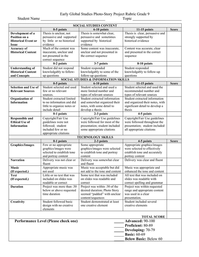Storyboard Rubric for Photostory | PDF | Educational Assessment | Education