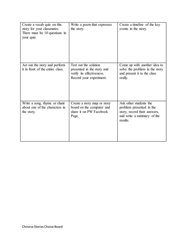 Story Choice Board | PDF