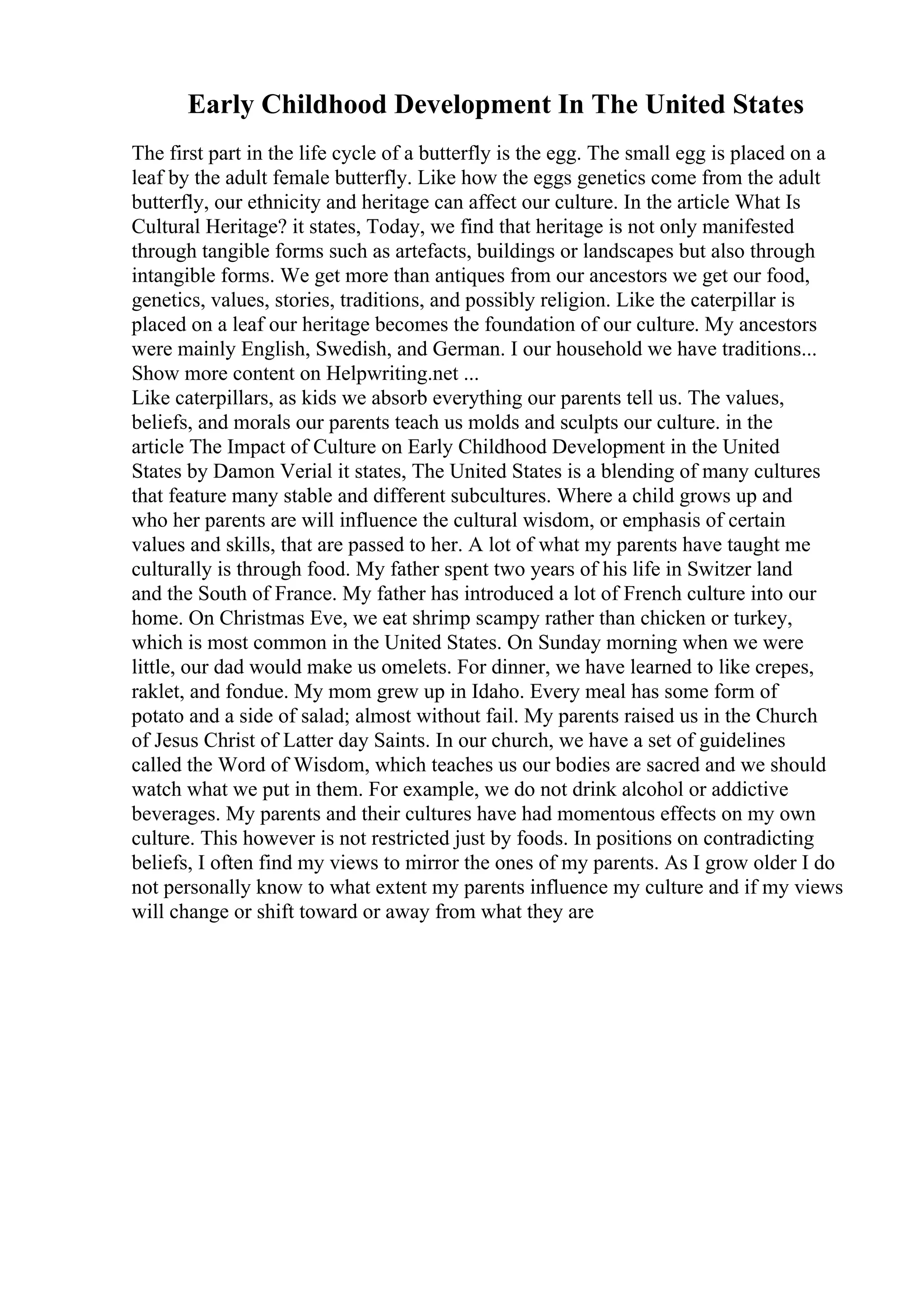 Story Essay Example | PDF