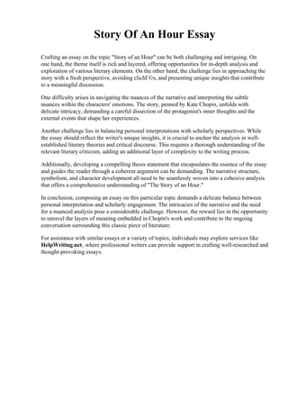 Story Of An Hour Essay. University of Illinois at Chicago | PDF