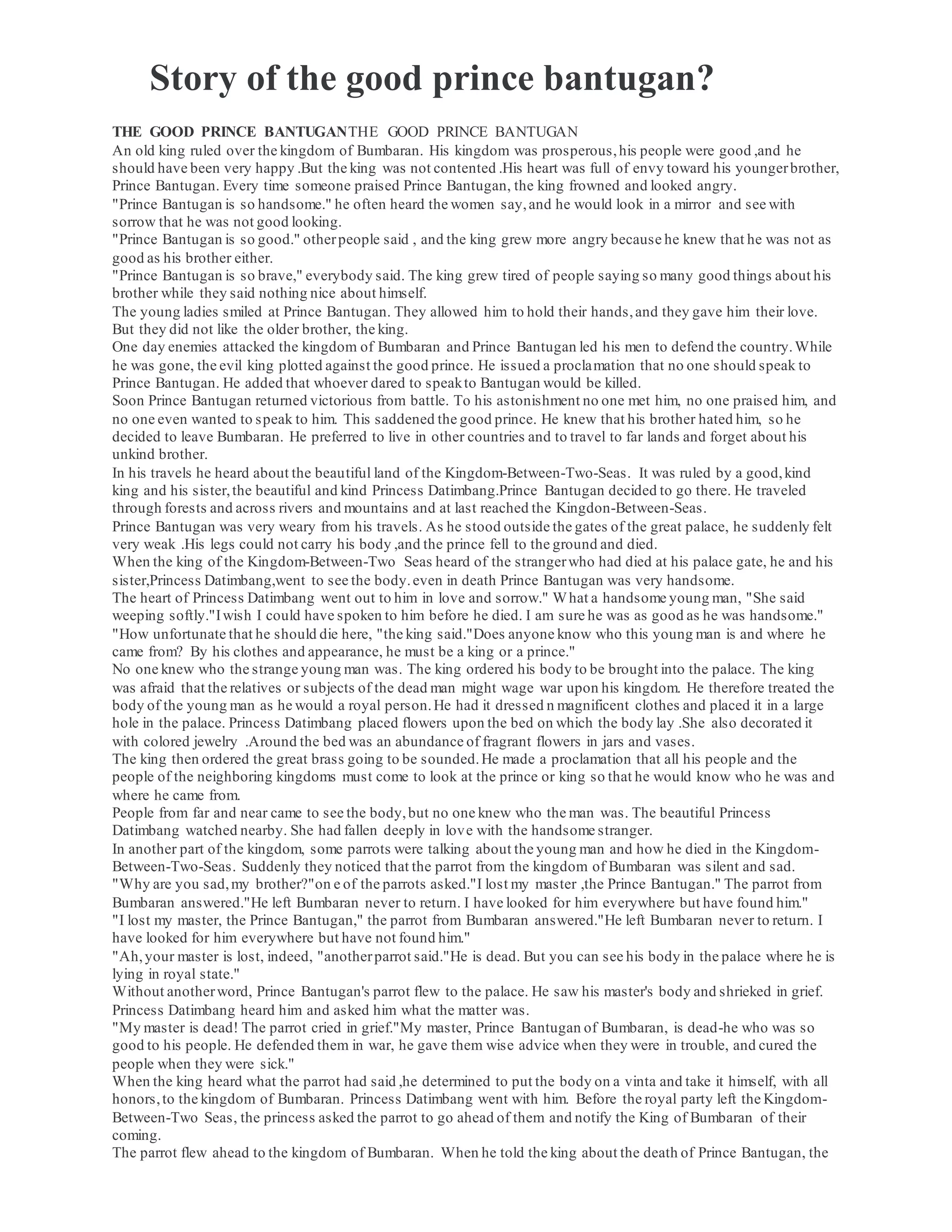 Story of the good prince bantugan | DOCX