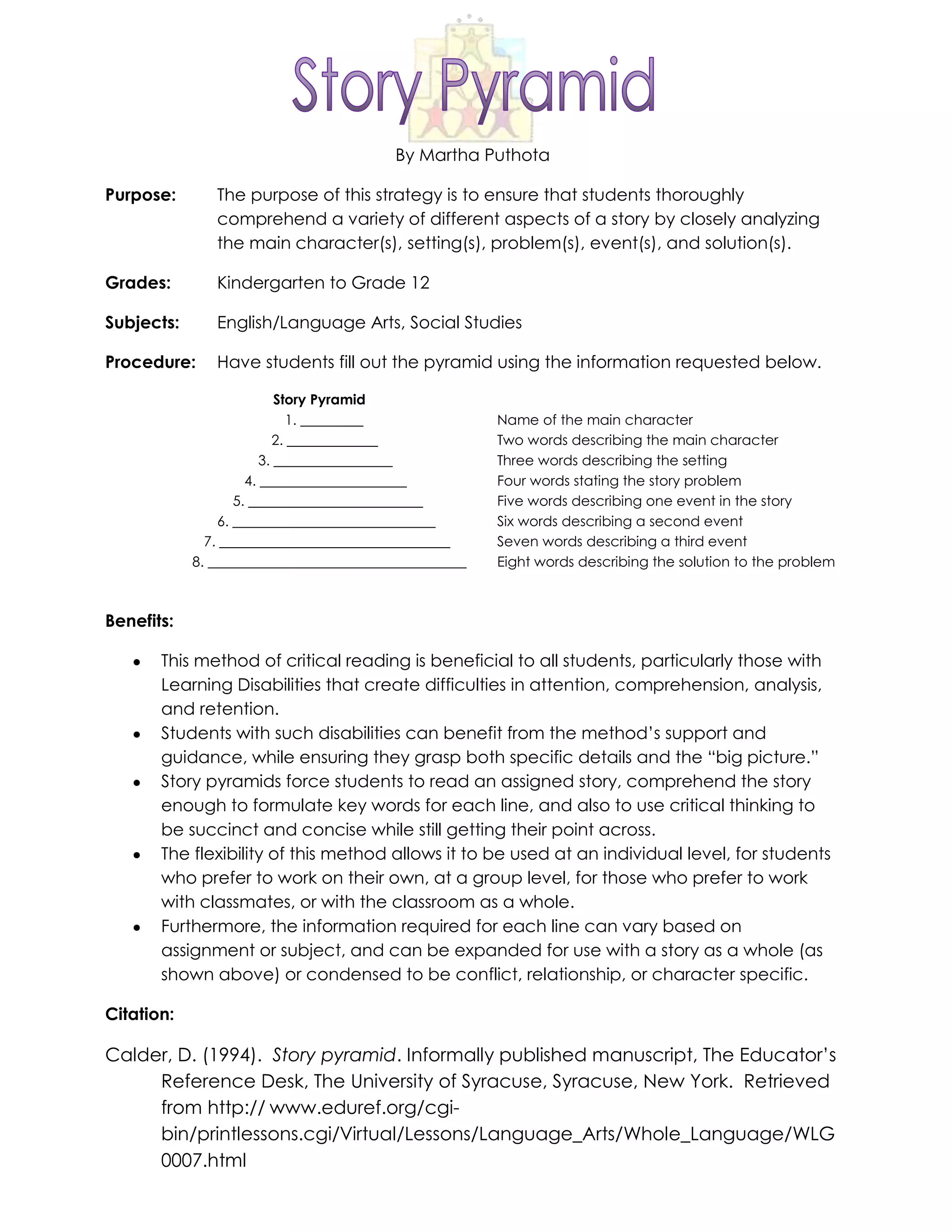 Story Pyramid handout | DOCX