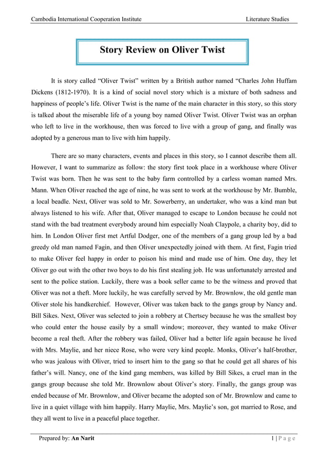 Story review on oliver twist | PDF
