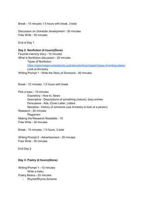 Teen Summer Camp: Storytellers outline | PDF