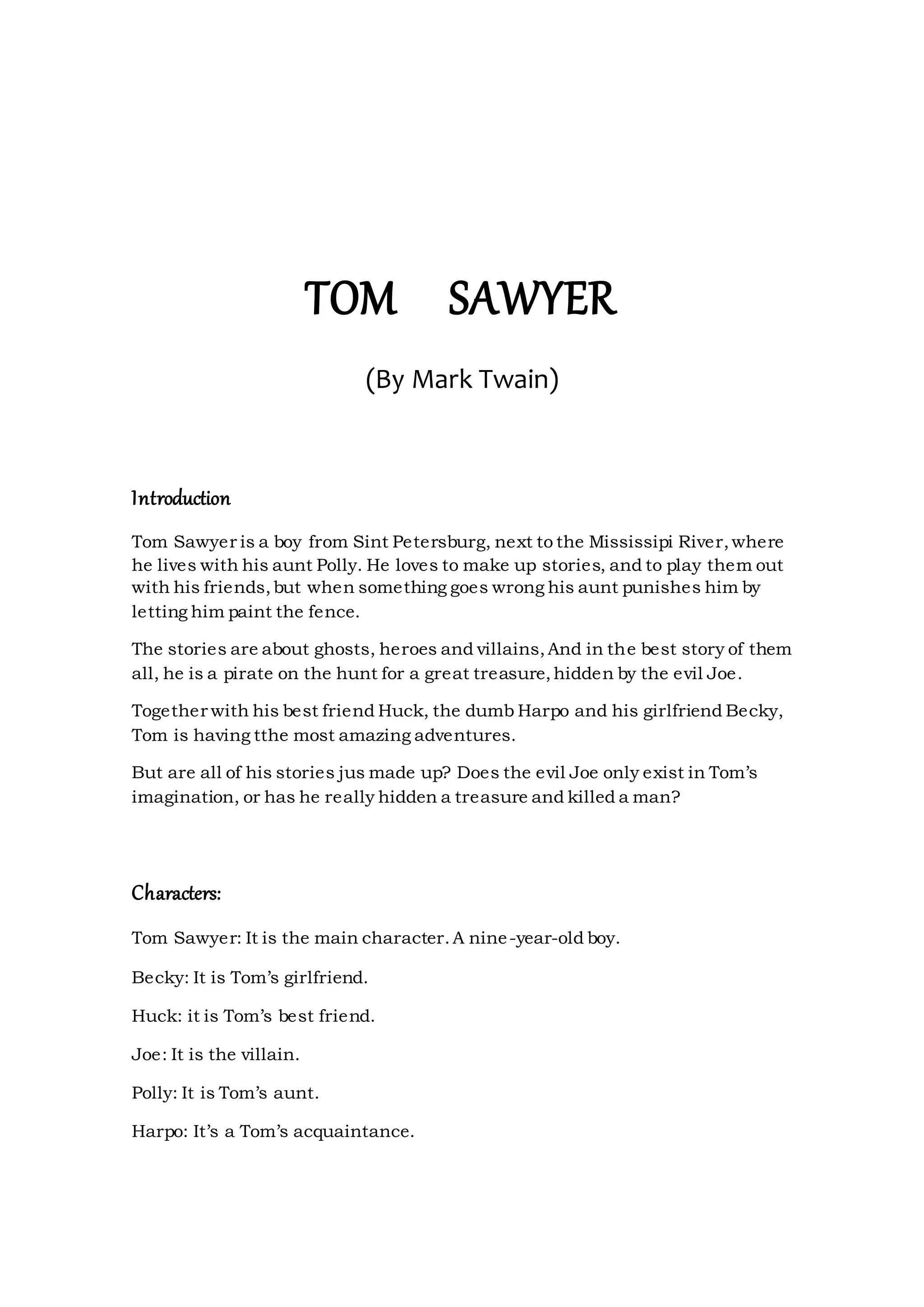 Story telling. Tom Sawyer | DOCX