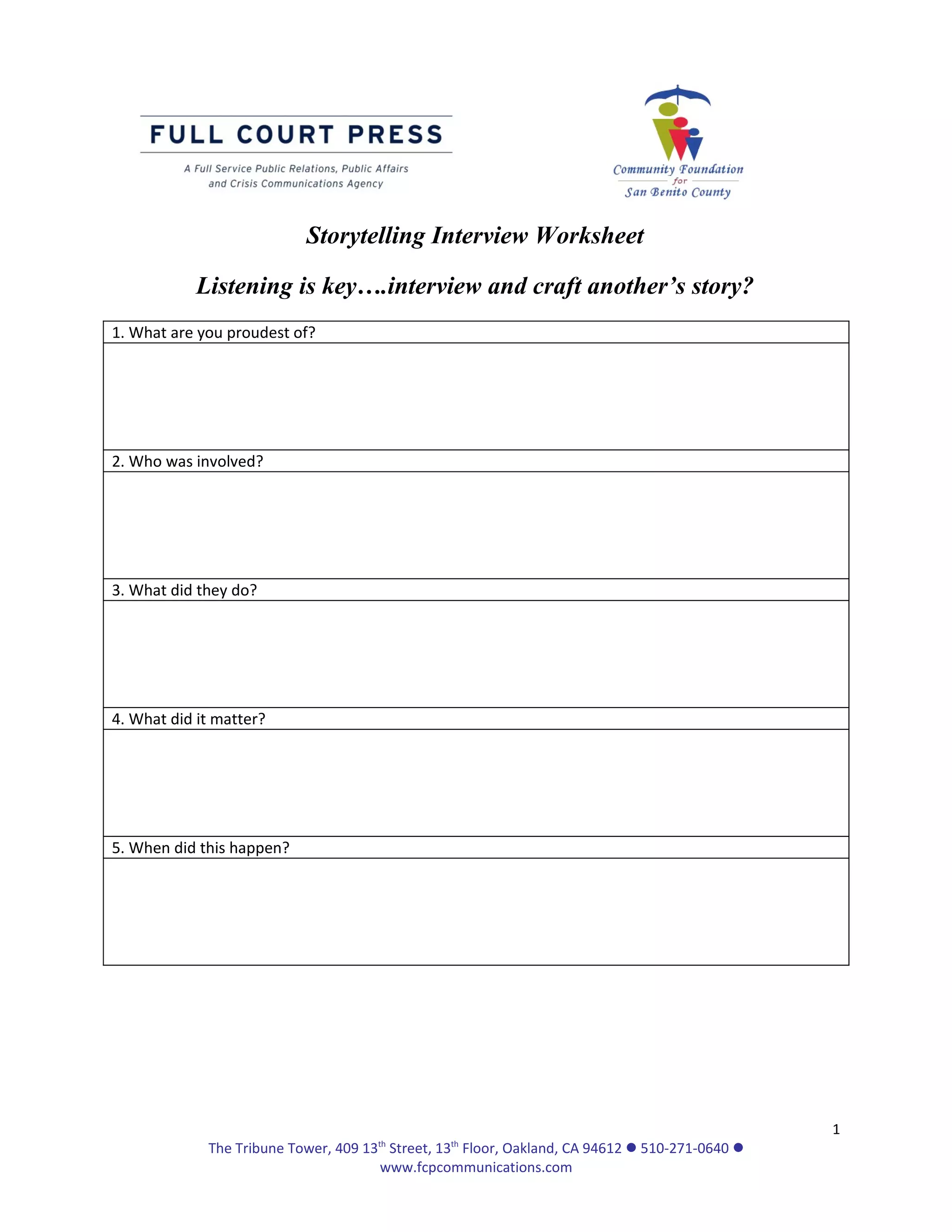 Storytelling - Interview Worksheet | DOC